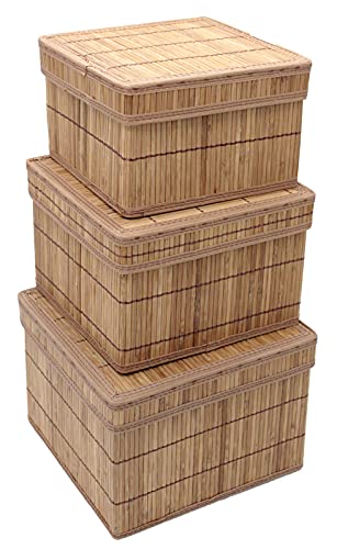 Seta Direct, Brown Natural Bamboo Organization Square Storage Box with Lid [Nesting Set of 3]