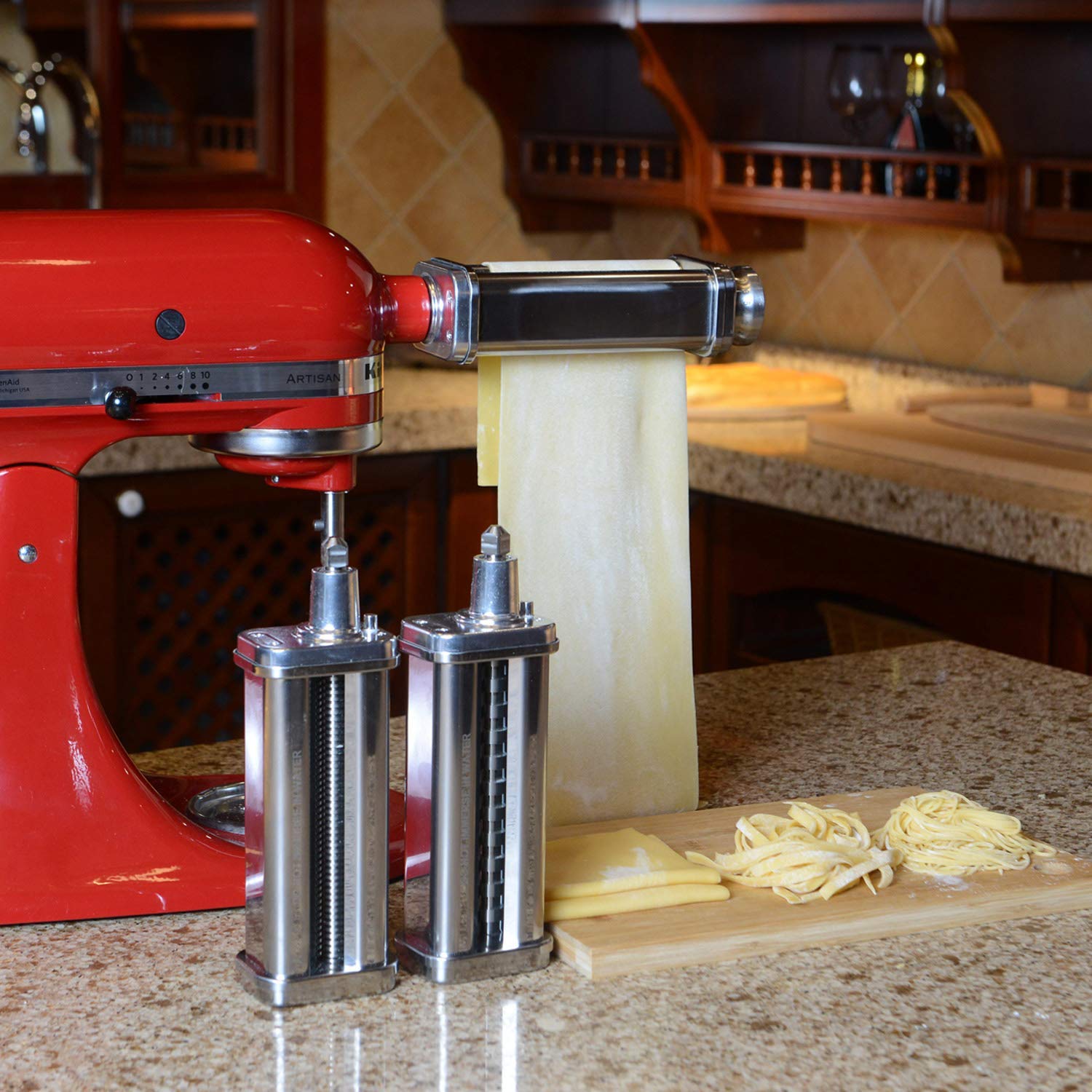 Pasta Attachment for Kitchenaid Stand Mixer,Cofun 3 Piece Pasta Maker Machine with Pasta Roller and Cutter Set for Dough Sheet, Spaghetti and Fettuccine kitchenaid Attachments for Mixer