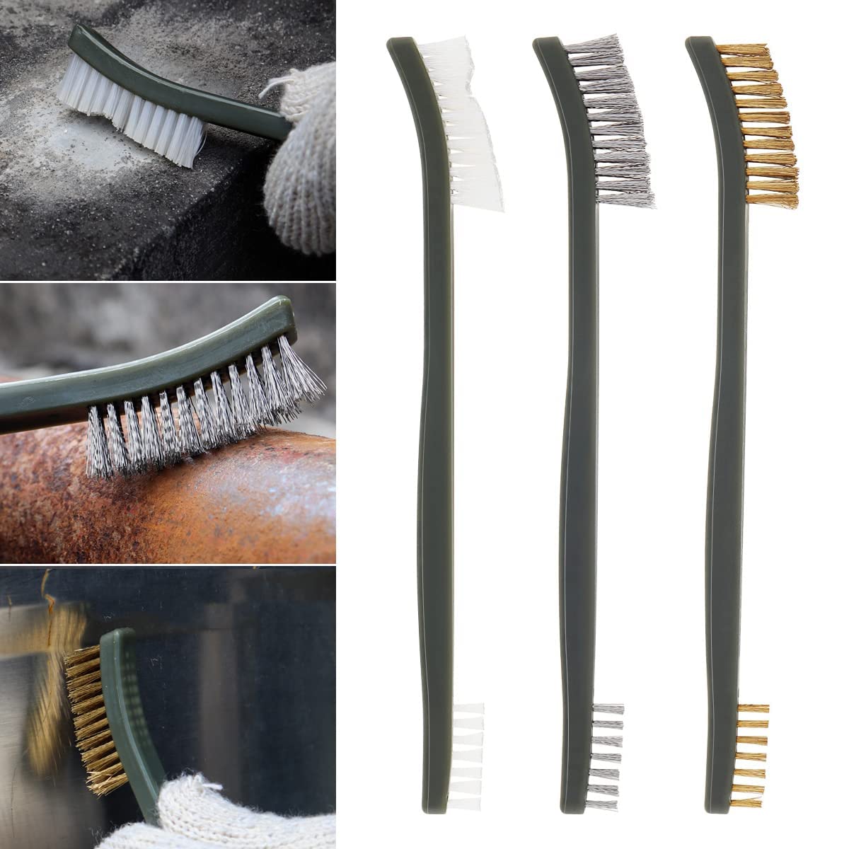 【The Best Deal】OriGlam 3pcs Mini Wire Brush Set, Rust Paint Metal Cleaner, Cleaning Welding Slag and Rust, Handy Steel/Nylon/Brass Brush Set Suitable for Cleaning Paint/Rust/Dirt