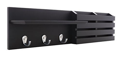 kieragrace KG Sydney Wall Shelf and Mail Holder with 3 Hooks - Black, 24"