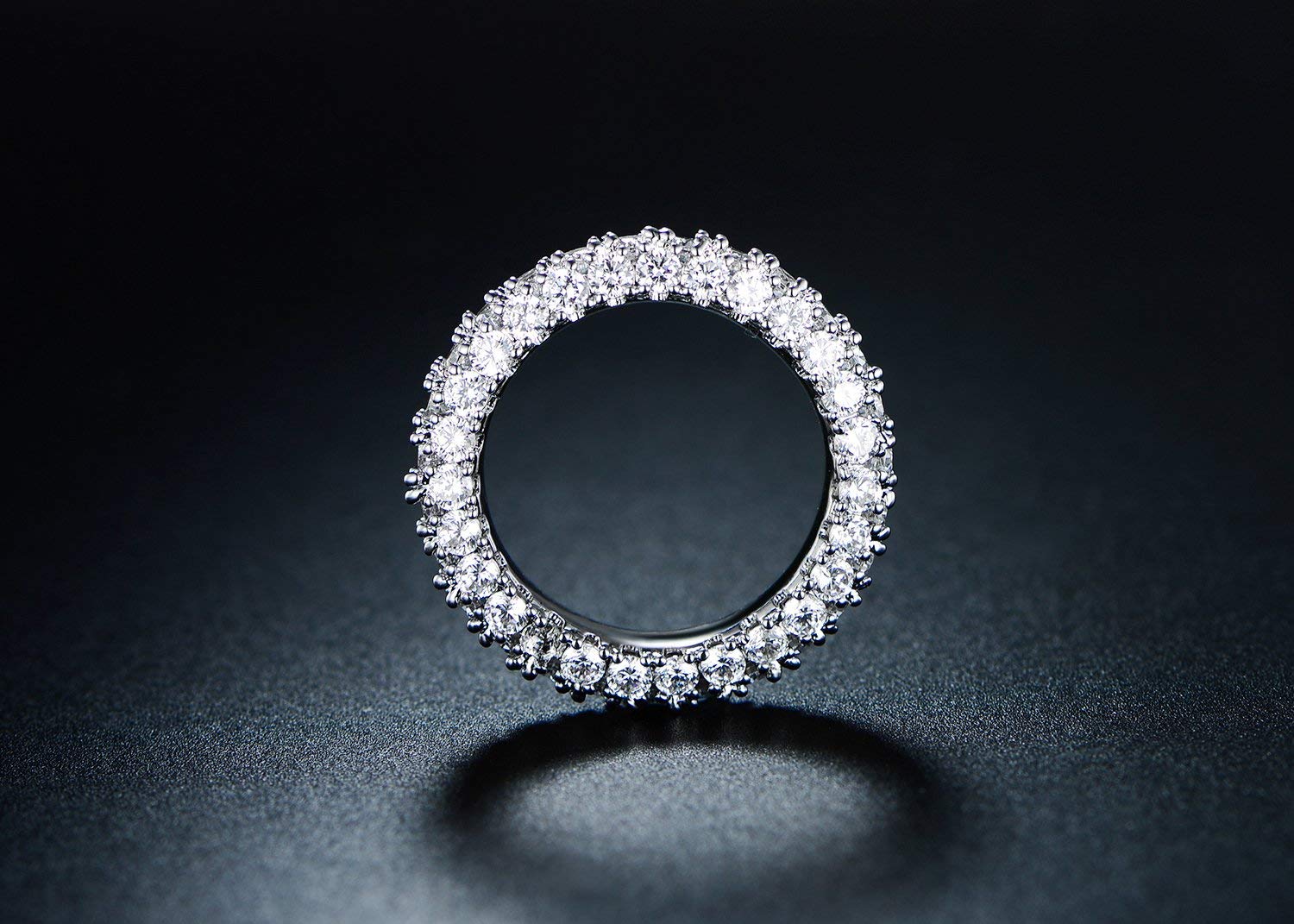 Barzel 3 Row Eternity Ring Wedding Band 18k White Gold Plated Cubic Zirconia Eternity Band Ring Jewelry (Silver, 8)