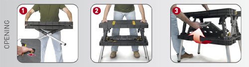 Keter - 197283 Folding Table Work Bench for Miter Saw Stand, Woodworking Tools and Accessories with Included 12 Inch Wood Clamps – Easy Garage Storage Black/Yellow