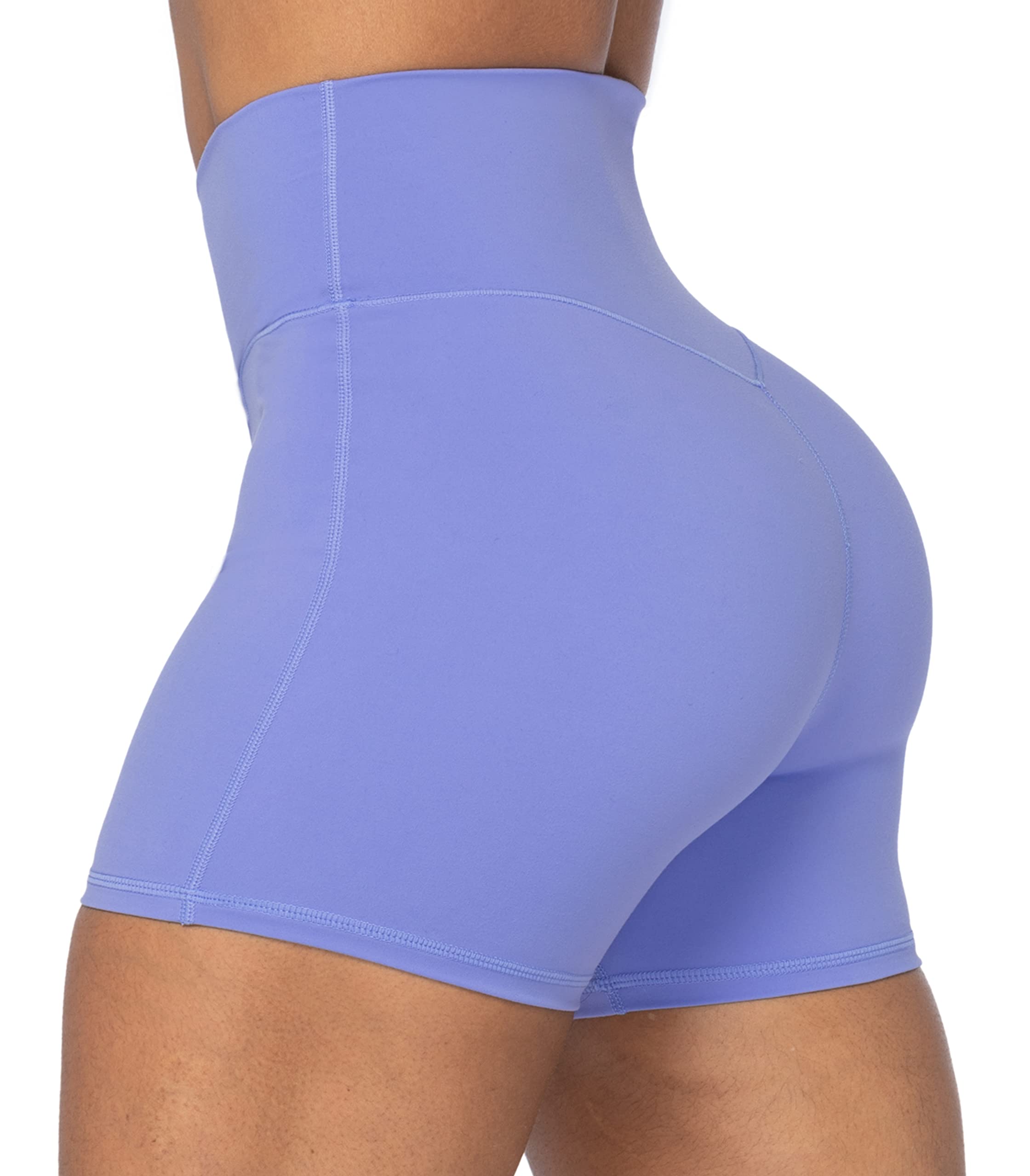 Sunzel Sunzfly Crossover Biker Shorts for Women, V Criss Cross High Waist Yoga Workout Gym Shorts with Tummy Control 4" Periwinkle Medium