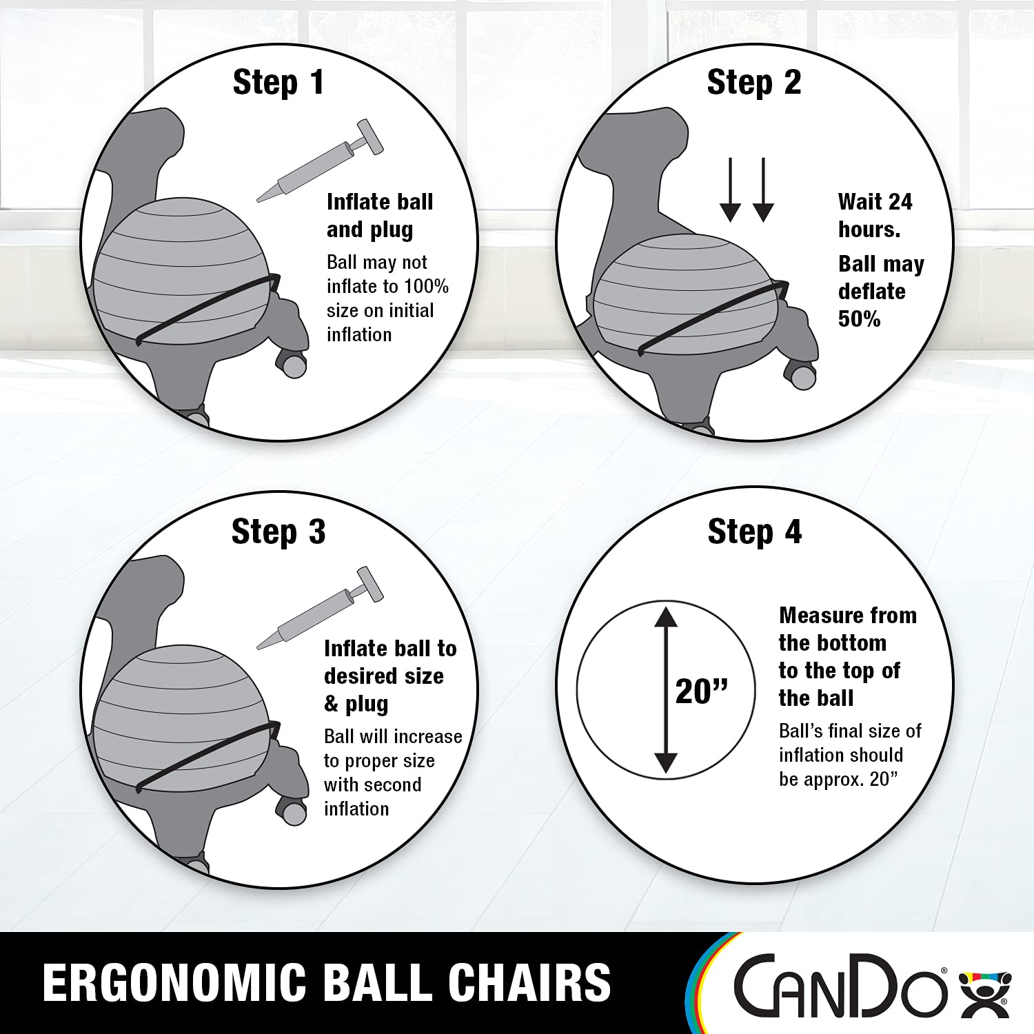 Cando-30-1791 Metal Ball Chair, 22" with Arms, Black