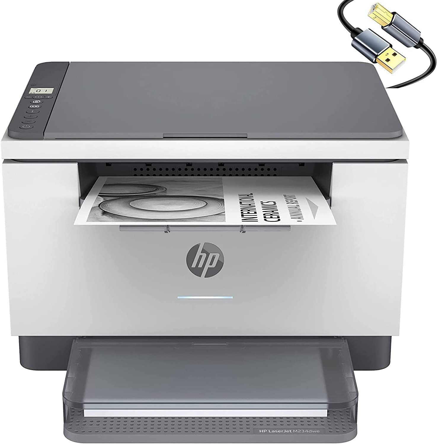 HP Laserjet MFP M234dwe All-in-One Wireless Monochrome Laser Printer, Print Scan Copy - 30 ppm, Up to 600 x 600 dpi, 8.5" x 14", Auto Duplex Printing, Bluetooth, Ethernet, Gray, Cbmou Printer_Cable