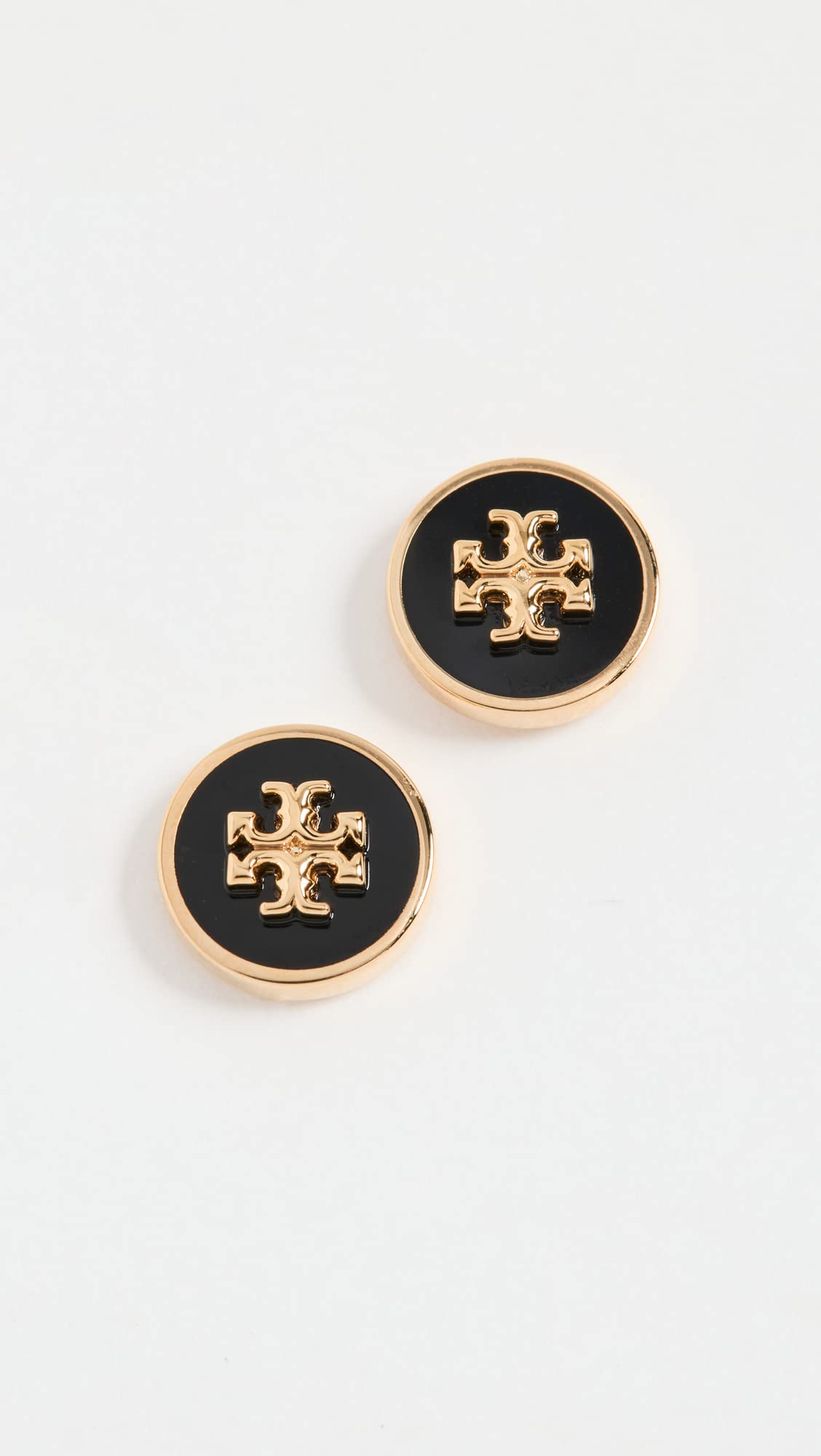Tory Burch Women's Kira Enamel Circle Stud Earrings, Tory Gold/Black, One Size