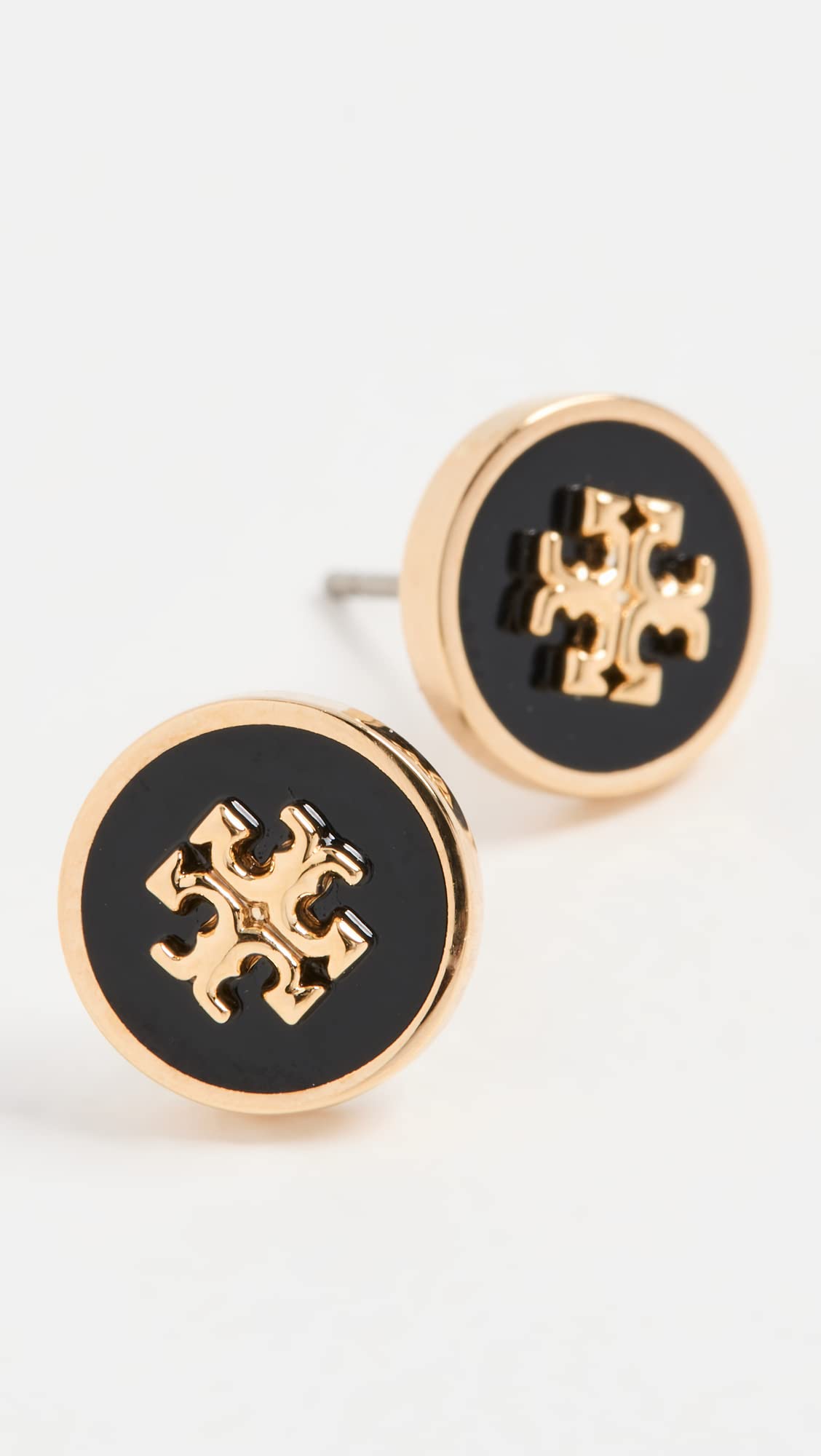Tory Burch Women's Kira Enamel Circle Stud Earrings, Tory Gold/Black, One Size