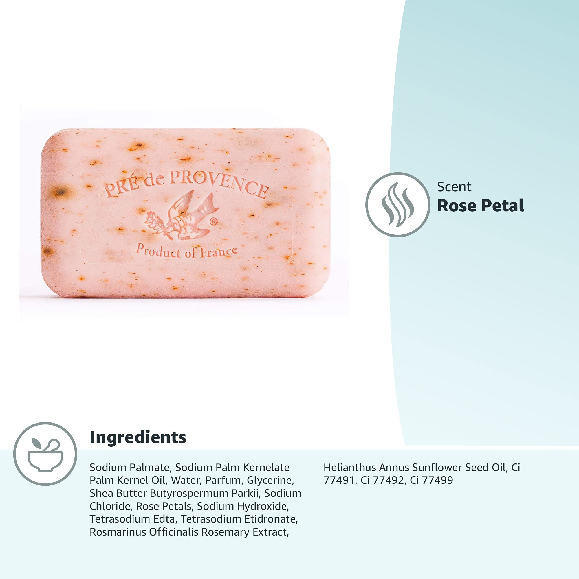 Pre de Provence Artisanal French Moisturizing Soap Bar, Shea Butter Enriched, Quad Milled for Long Lasting Rich Smooth Lather, 5.3 Ounce, Rose Petal