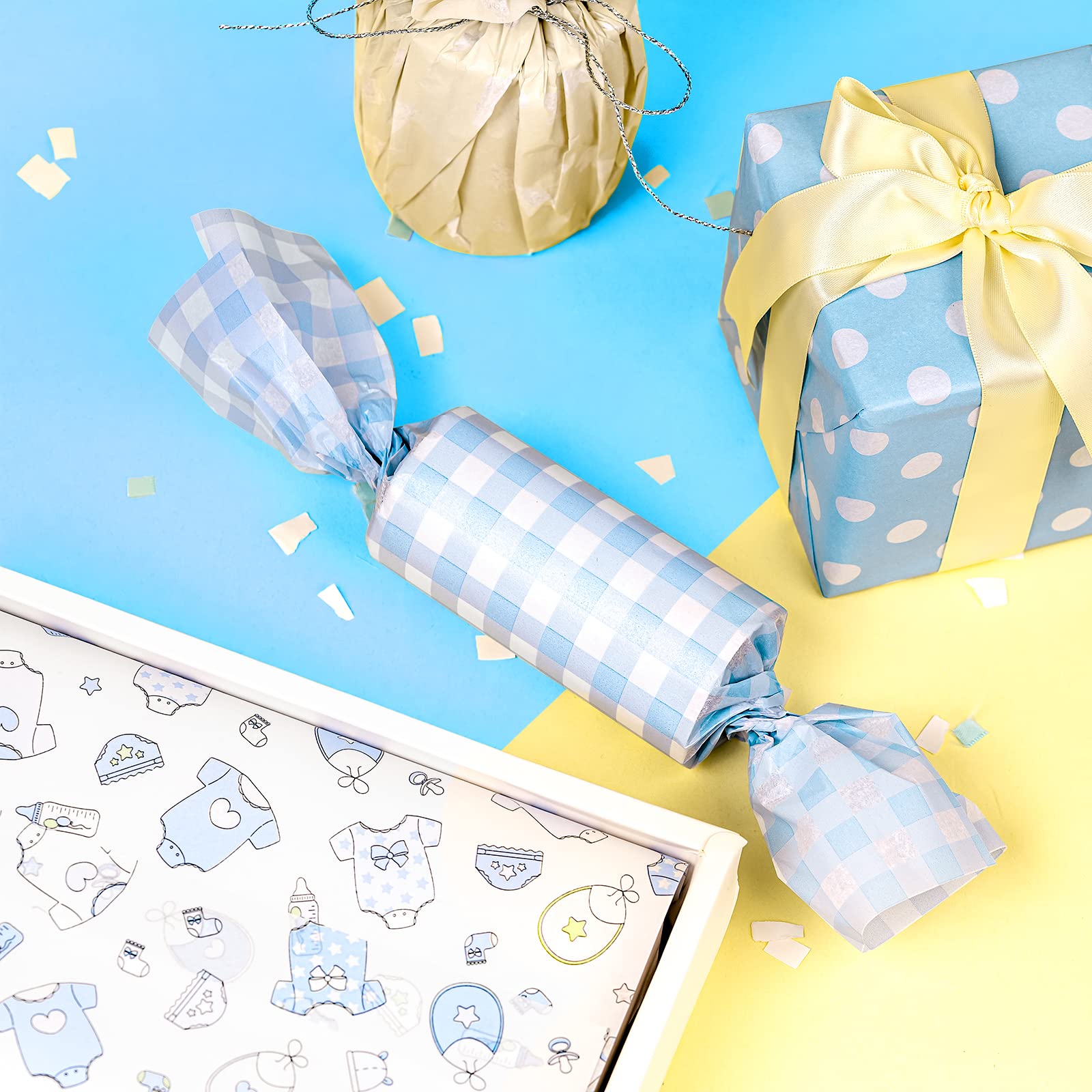 MAYPLUSS Wrapping Tissue Paper - 90 Sheets - Baby Boy Design - 13.7 inch X 19.7 inch Per Sheet
