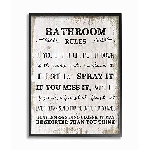 Stupell Industries Bathroom Rules Funny Word Wood Textured Design Black Framed Wall Art, 16 x 20, Multi-Color