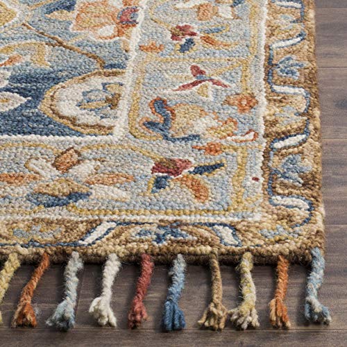 SAFAVIEH Aspen Collection 5' x 8' Grey / Navy APN110A Handmade Boho Braided Tassel Wool Area Rug