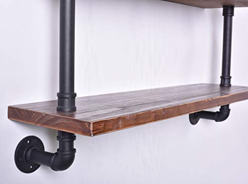 Diwhy Industrial Pipe Shelving Bookshelf Rustic Modern Wood Ladder Storage Shelf 3 Tiers Retro Wall Mount Pipe Design DIY Shelving (Black, L 36")