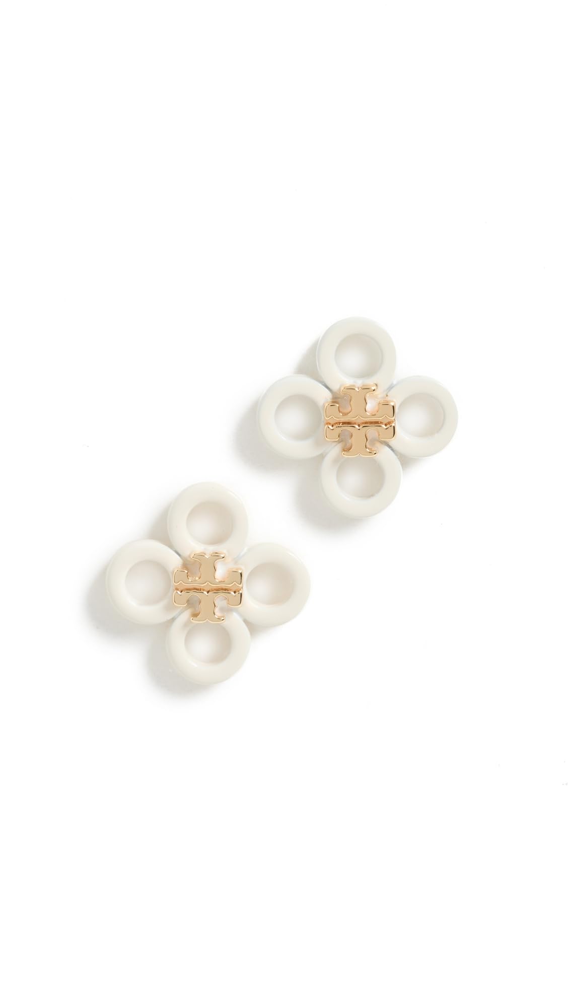 Tory Burch Women's Small Kira Clover Enamel Stud Earrings, Tory Gold/New Ivory, One Size