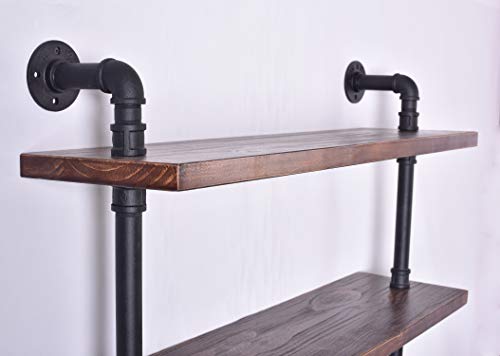 Diwhy Industrial Pipe Shelving Bookshelf Rustic Modern Wood Ladder Storage Shelf 3 Tiers Retro Wall Mount Pipe Design DIY Shelving (Black, L 36")