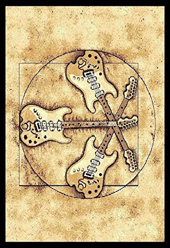 Music Room Band Rock & ROLL Three Electric Guitars Novelty Area Rug (5’ 3” X 7’ 5”)