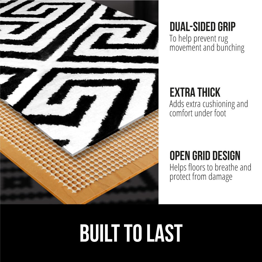 Gorilla Grip Extra Strong Rug Pad Gripper, Grips Keep Area Rugs in Place, Thick, Slip and Skid Resistant Pads for Hard Floors, Under Carpet Mat Cushion and Hardwood Floor Protection, 2x3 FT