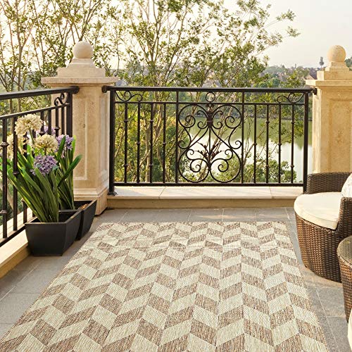 PRIYATE Chevron Outdoor/Indoor Area Rug 8' x 10' – Moroccan Inspired Ourika Geometrical Collection - Easy Clean, Pet Friendly, High Traffic Carpet - Patio, Deck, Pool Side, Living & Dining Room