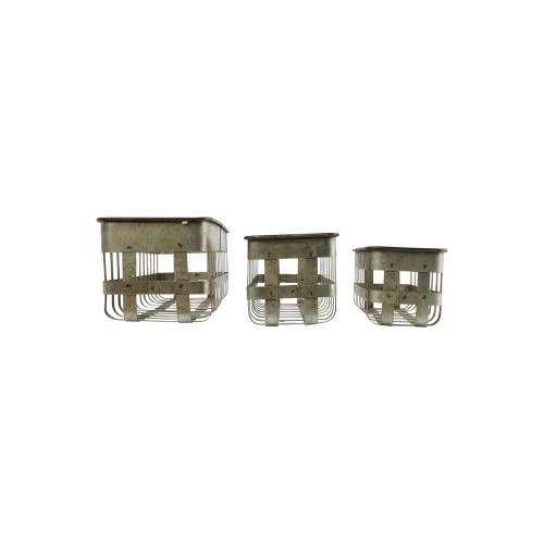 Creative Co-Op Set of 3 Rectangle Open Weave Iron Baskets