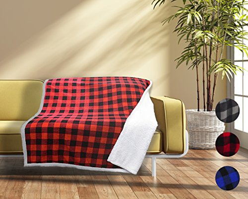 Red Buffalo Plaid Sherpa Throw TV Blanket 50" x 60", Super Soft Warm Comfy Plush Fleece Bedding Couch Cabin Throw Blanket