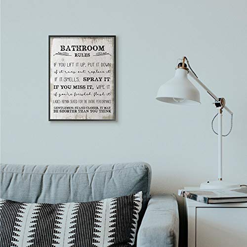 Stupell Industries Bathroom Rules Funny Word Wood Textured Design Black Framed Wall Art, 16 x 20, Multi-Color