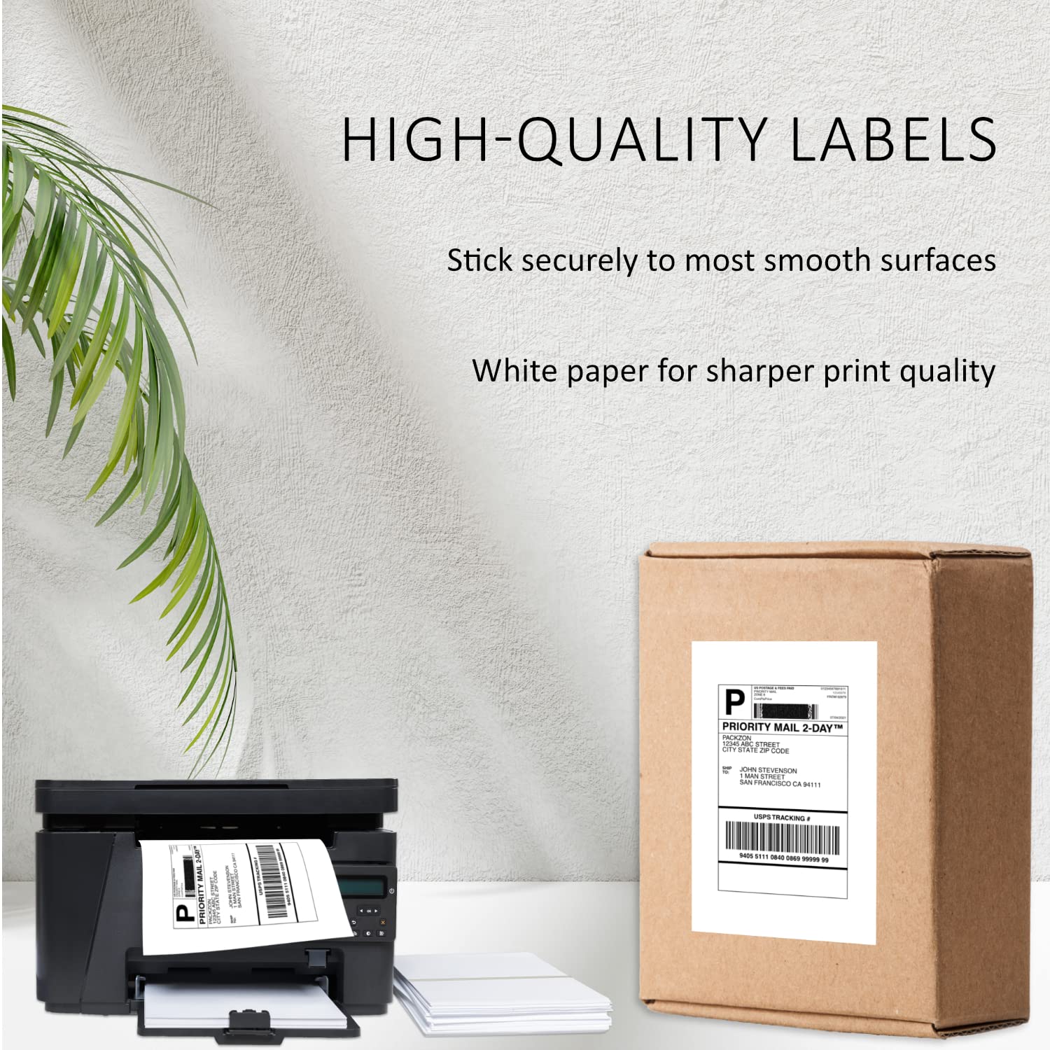 PACKZON Shipping Labels with Self Adhesive, Square Corner, for Laser & Inkjet Printers, 8.5 x 5.5 Inches, White, Pack of 200 Label