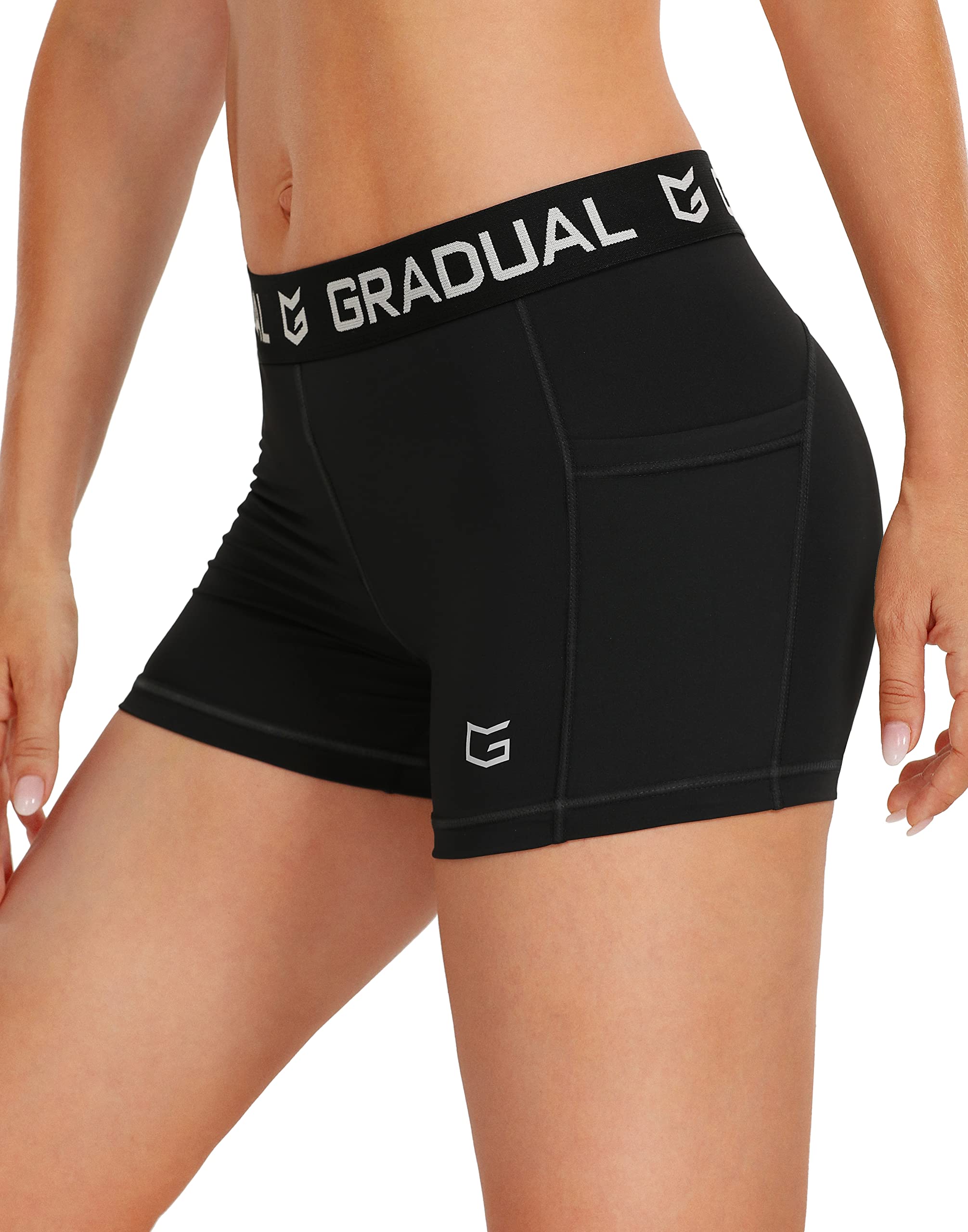 G Gradual Women's Spandex Compression Volleyball Shorts 3" /7" Workout Pro Shorts for Women (3 Pack:Black/Black/Black Pockets, Small)