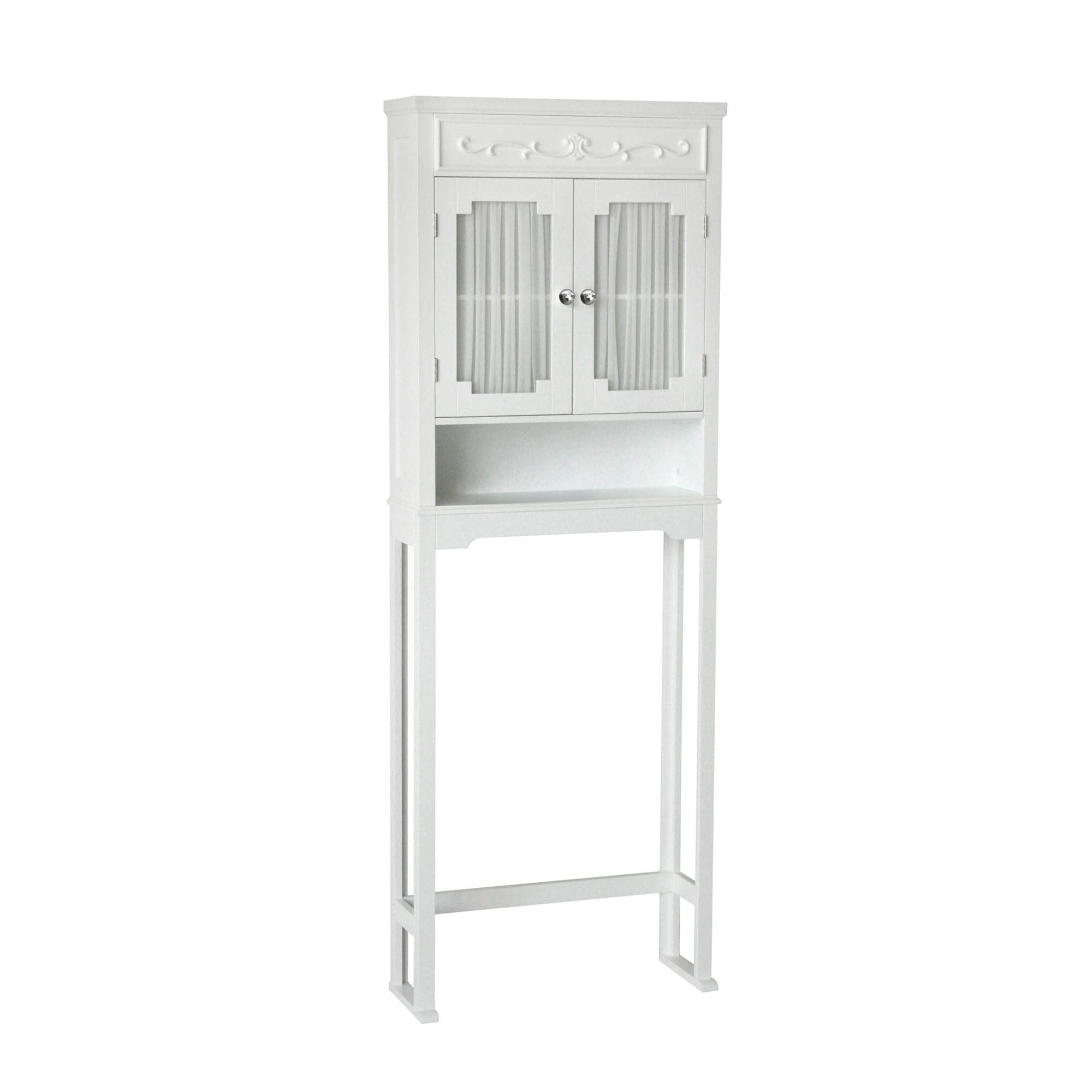 Elegant Home Fashions Lisbon Wooden Space Saver with Drapery-Lined Doors, White