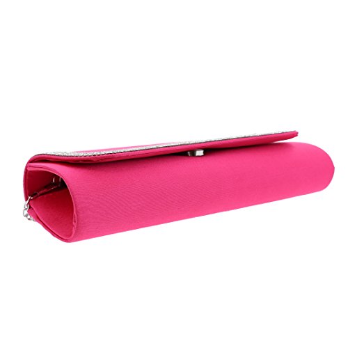 Fuschia Rhinestone Edge Satin Evening Bag
