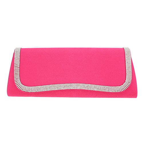 Fuschia Rhinestone Edge Satin Evening Bag