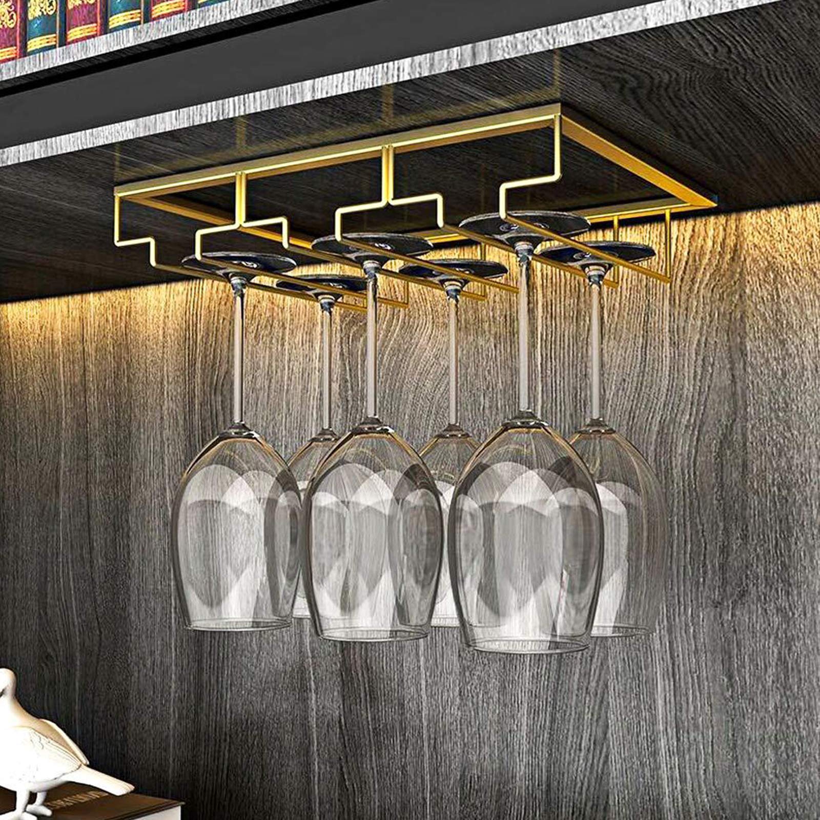 Wine Glass Rack Under Cabinet Stemware Rack,Metal Wire Wine Glass Hanger Holder for Cabinet Kitchen Bar 3 Rows for 6-9 Glasses (Black)