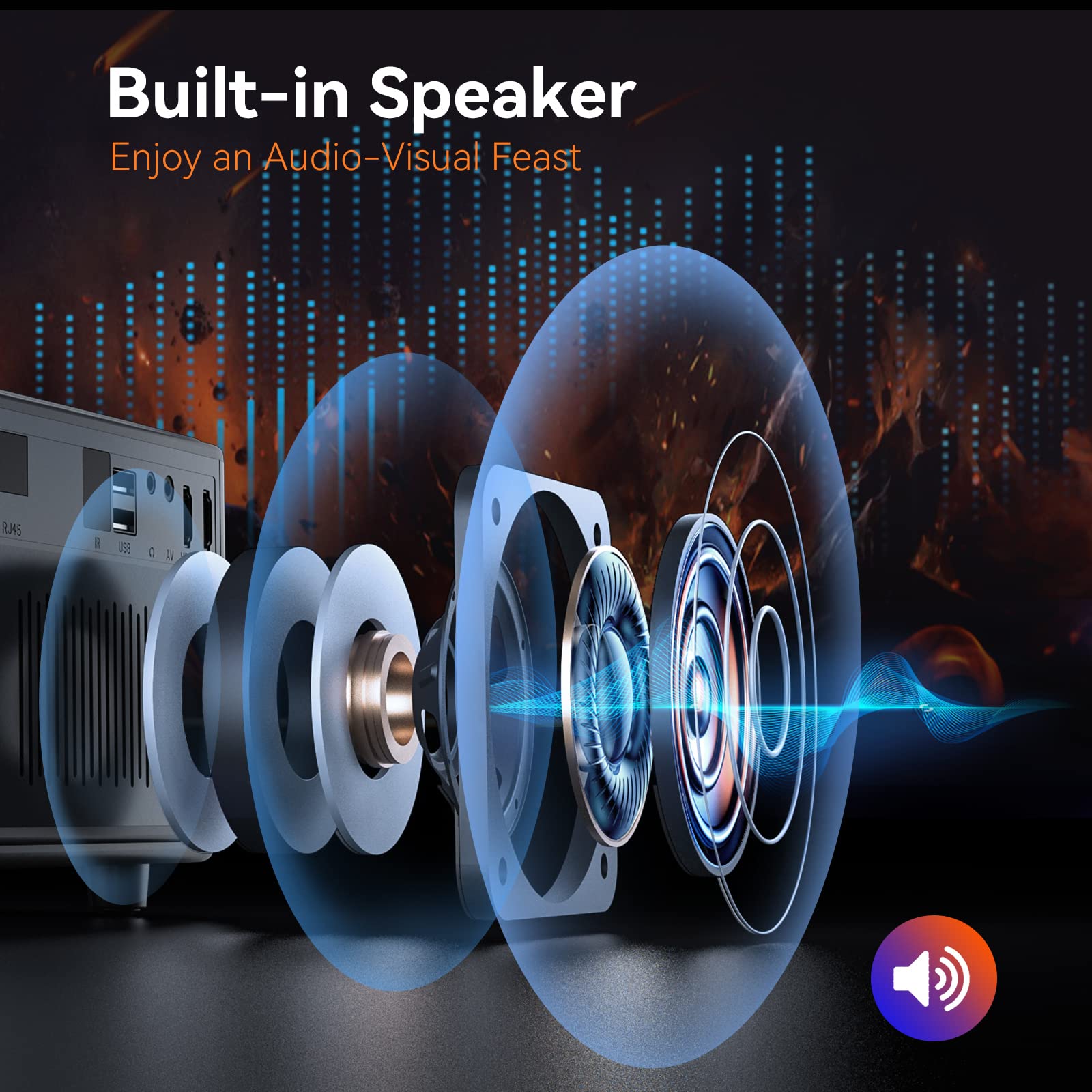 4K FHD WiFi Projector, Bluetooth Projector, 200" Portable Movie Projector, 13000 Lumens 500 ANSI Home Theater Video Projector Compatible with HDMI, USB, Laptop, iOS & Android Smartphone