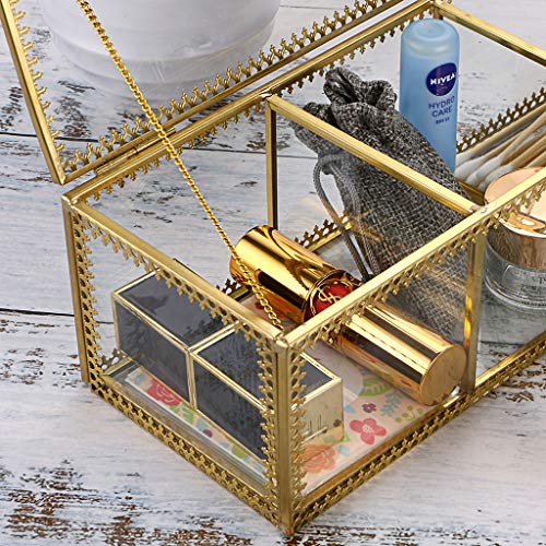 Hipiwe Vanity Glass Countertop Canister Jar with Storage Lid,3 Compartment Beauty Blender Holder Jewelry Box for Cotton Swabs, Qtips Balls, Makeup Sponges,Bath Salts
