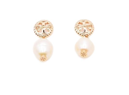 Tory Burch 136616 Tory Rose Gold Rope Logo Pearl Drop Women's Earrings