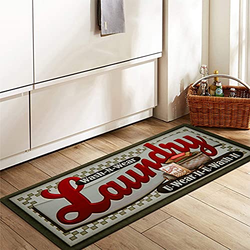 Pauwer Farmhouse Laundry Room Rugs Runner 20"x48" Non Slip Waterproof Laundry Mats Kitchen Floor Carpet Durable Cushioned Natural Rubber Foam Area Rug for Laundry Room Kitchen