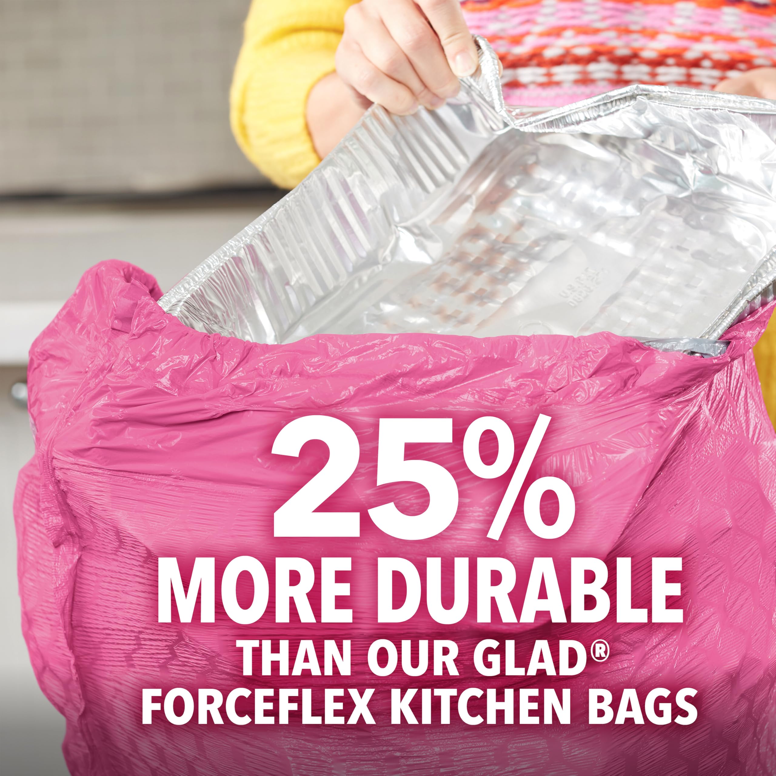 Glad ForceFlexPlus Tall Kitchen Drawstring Trash Bags, 13 Gallon Trash Bag, Febreze Cherry Blossom, 34 Count