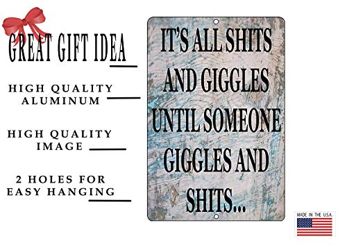 Rogue River Tactical Funny Sh%TS and Giggles Metal Tin Sign, 12x8 Inch, Wall Decor Man Cave Bar