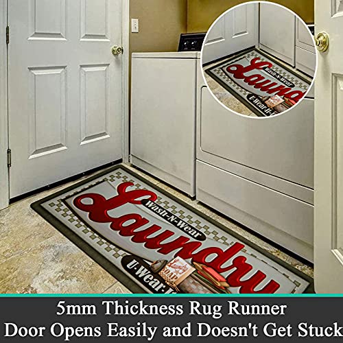 Pauwer Farmhouse Laundry Room Rugs Runner 20"x48" Non Slip Waterproof Laundry Mats Kitchen Floor Carpet Durable Cushioned Natural Rubber Foam Area Rug for Laundry Room Kitchen