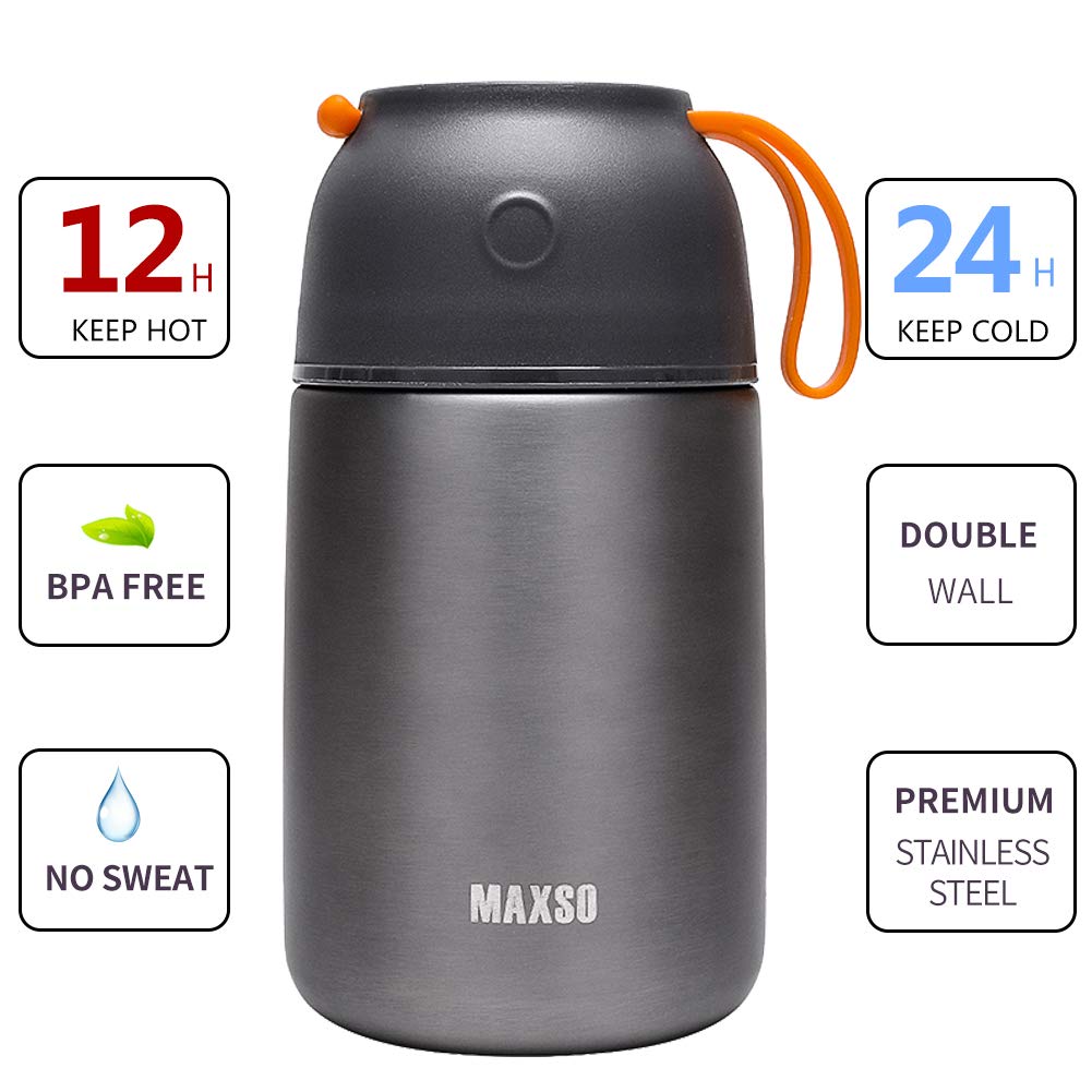 MAXSO 2 Pack Vacuum Insulated Food Jar Hot Food Containers for Lunch School Soup Thermos For Kids,Travel Food Flask Hot Cold (24oz,17oz) (Grey)