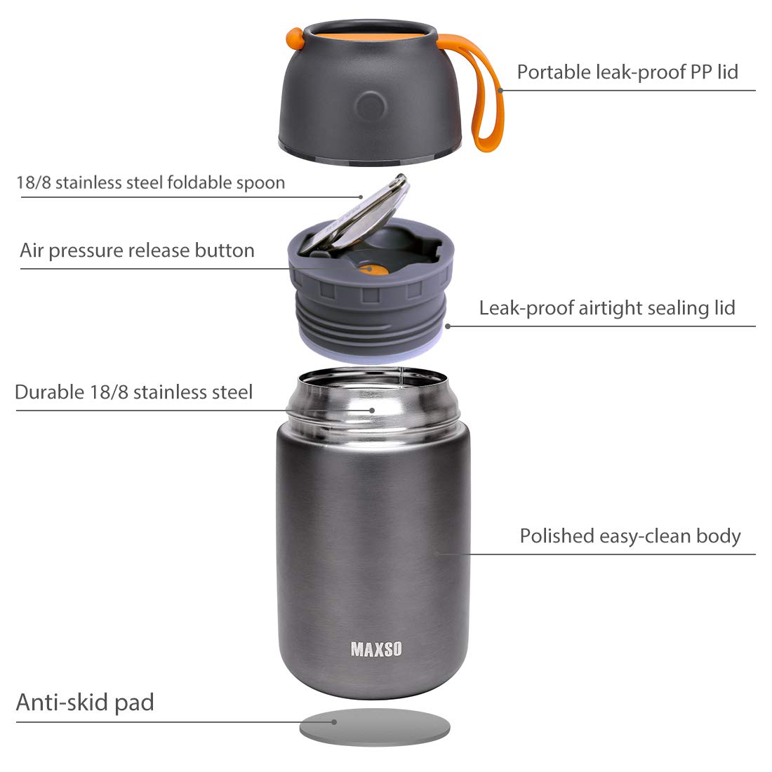 MAXSO 2 Pack Vacuum Insulated Food Jar Hot Food Containers for Lunch School Soup Thermos For Kids,Travel Food Flask Hot Cold (24oz,17oz) (Grey)