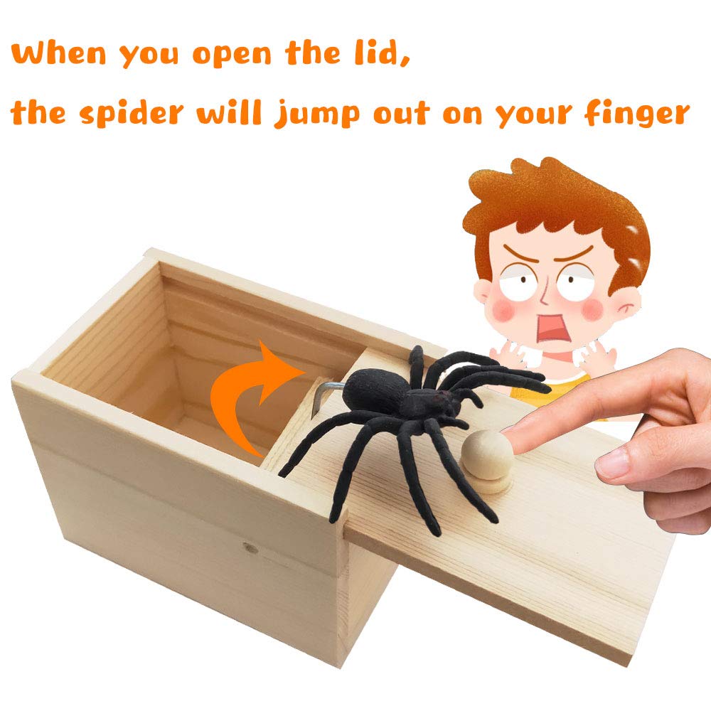 Rtudan Original Spider Scare Prank Box, Hilarious Wooden Scare Box,Handmade Fun Joke Scarebox Toy,Practical Gift Toy Spider Box Prankoy Prank for Kids Adults