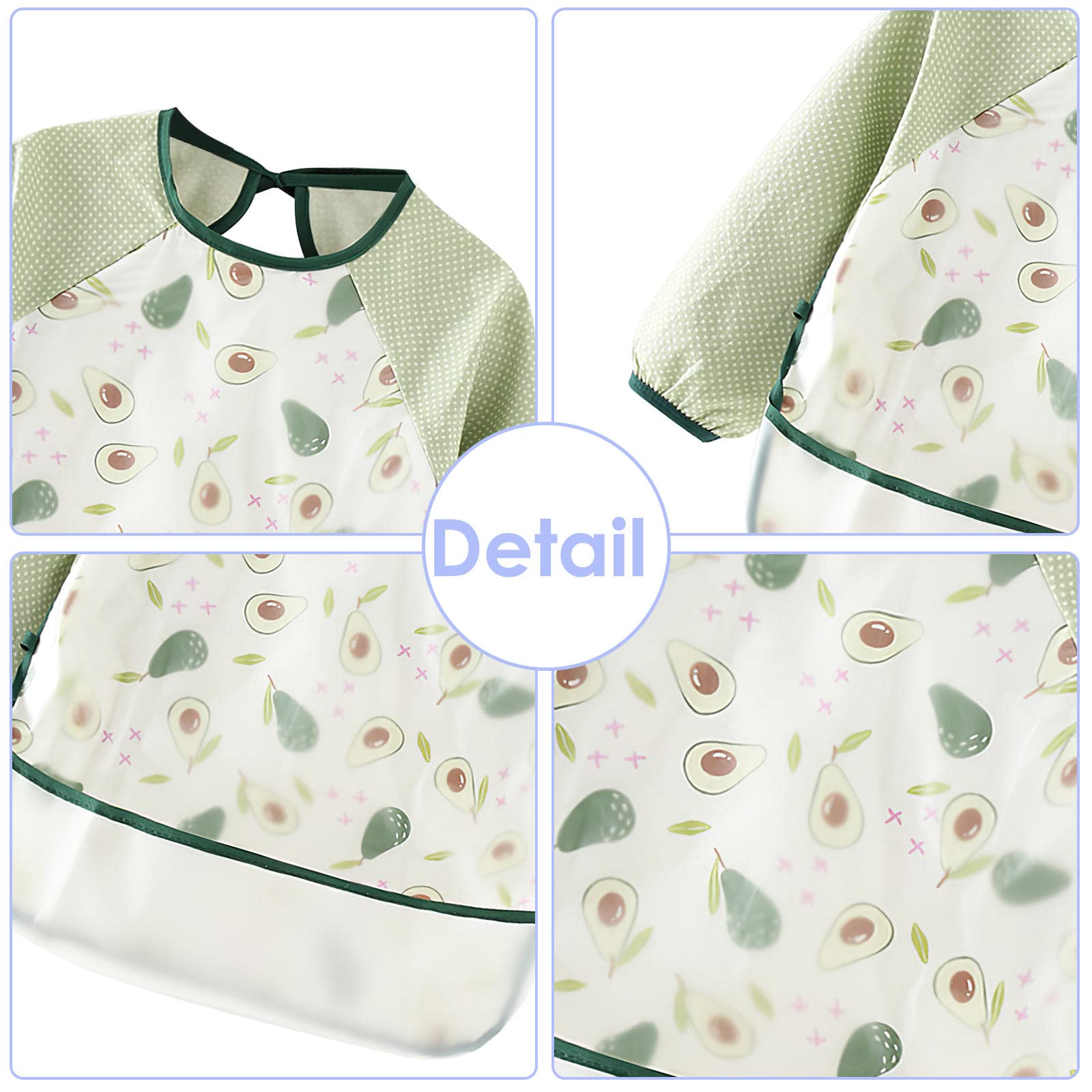 SUPTMAX 3 Pack Long Sleeve Bibs, Waterproof Baby Feeding Bib (gray-blue, gray, avocado)