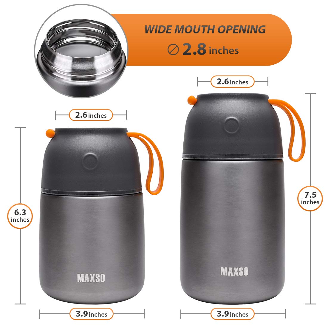 MAXSO 2 Pack Vacuum Insulated Food Jar Hot Food Containers for Lunch School Soup Thermos For Kids,Travel Food Flask Hot Cold (24oz,17oz) (Grey)
