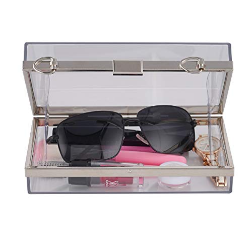 CuteClear Clear Acrylic Clutch Purse for Women Transparent Plastic Box Crossbody Shoulder Bag Stadium Approved & Concert (Silver)