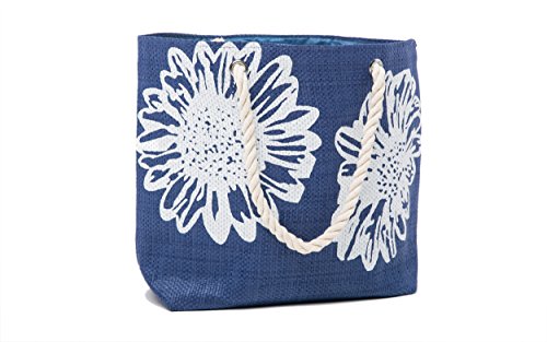 Beach Bag Tote Bags for Women Ladies Large Summer Shoulder Bag With Pocket Carrier Bag Flower (BLUE)