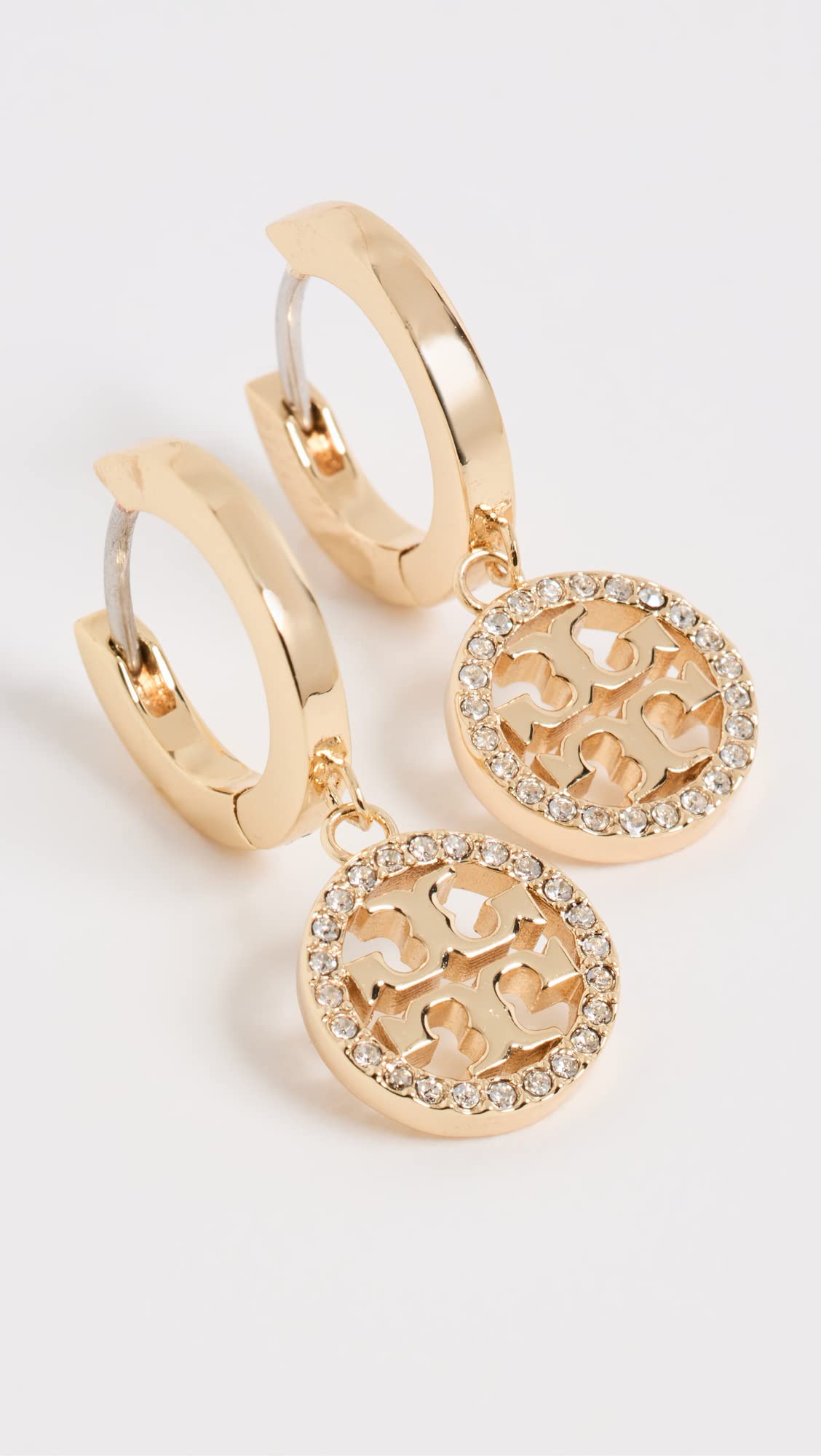Tory Burch Women's Miller Pave Huggie Hoop Earrings, Tory Gold/Crystal, One Size