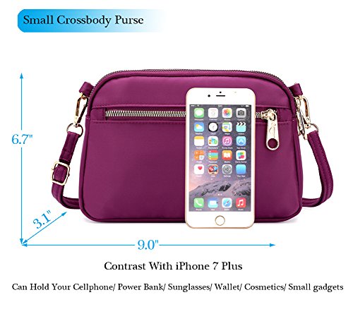 Collsants Small Crossbody Purse Mini Nylon Travel Shoulder Bag Multi Zipper Pockets (Black)