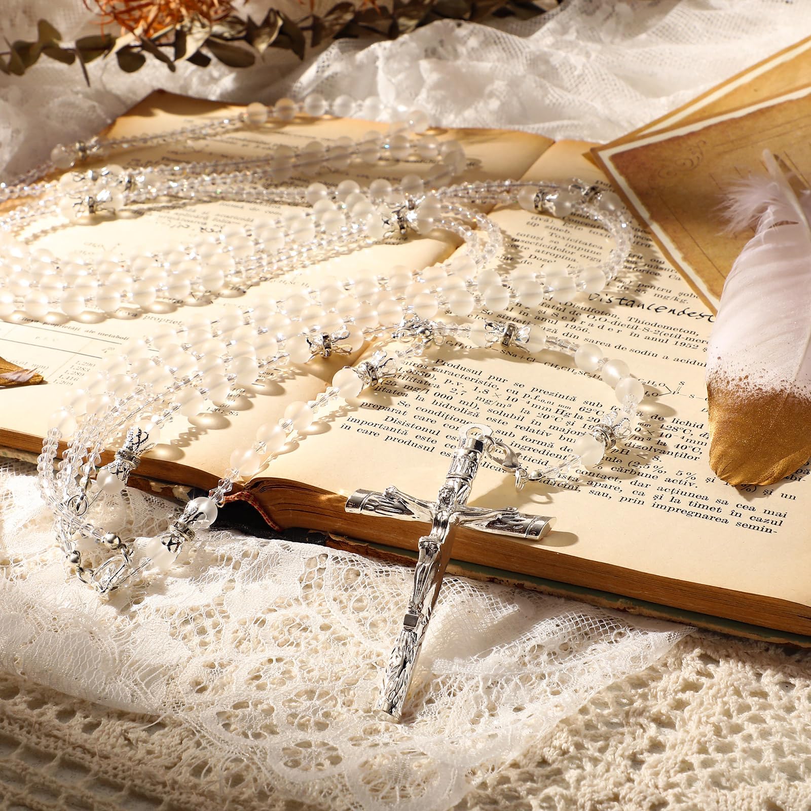 Nosiny Lazo De Boda Wedding Lasso Handcrafted Lazo Para Boda Catolica Recuerdos De Boda Crystal Wedding Rosary Lasso for Wedding Ceremony(Silver)