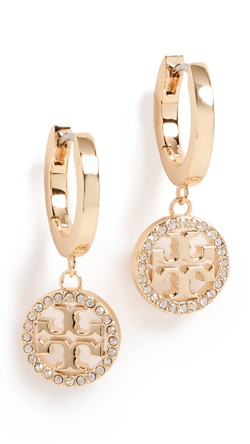 Tory Burch Women's Miller Pave Huggie Hoop Earrings, Tory Gold/Crystal, One Size