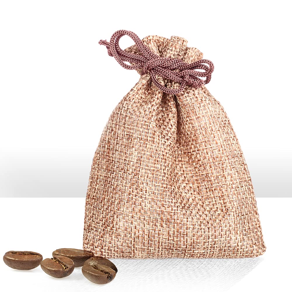 LYSXP 50PCS Burlap Bags with Drawstring,3x4 Inch Drawstring Gift Bag Jewelry Pouches for Wedding Party Favors, DIY Craft, Christmas,Presents (Coffee, 3x4Inch)