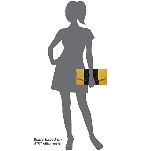 JNB Synthetic Leather Color Block Fold Over Clutch, Mustard/Black